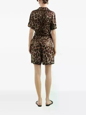 Dolce & Gabbana Leopard-print Belted Silk Shirt - Brown