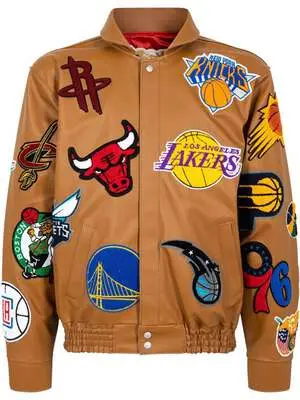 JEFF HAMILTON Jeff Hamilton NBA Collage Faux-Leather Jacket Brown