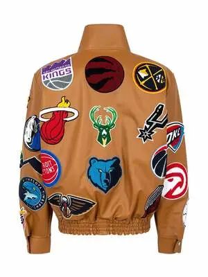 JEFF HAMILTON Nba Collage Faux-leather Jacket - Brown