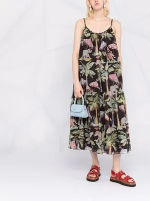Red Valentino Elephant-print Tiered Midi Dress