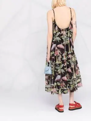 Red Valentino Elephant-print Tiered Midi Dress