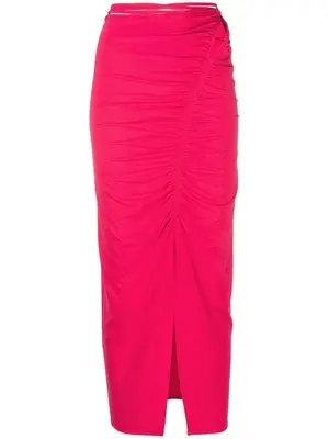 SELF-PORTRAIT Gathered Midi Skirt - Pink