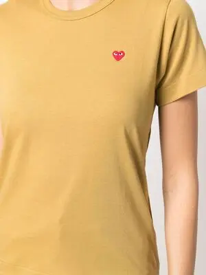 Play Comme Des Garcon Cotton T-shirt With Embroidered Logo - Neutrals