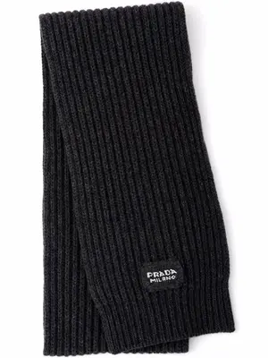 Prada Logo-patch Knitted Scarf - Black