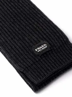 Prada Logo-patch Knitted Scarf - Black