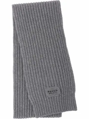 Prada Logo-patch Knitted Scarf - Grey