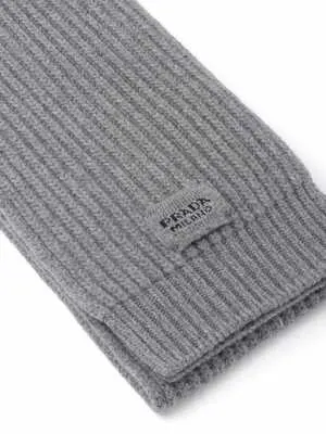 Prada Logo-patch Knitted Scarf - Grey