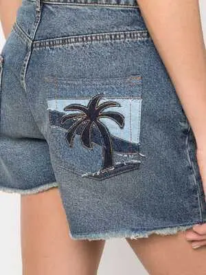 Palm Angels Palm Tree-embroidered Denim Shorts