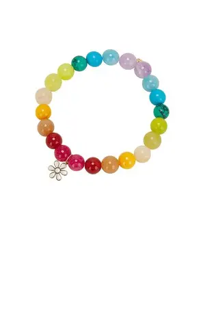 SYDNEY EVAN Daisy Charm Beaded Bracelet - Yellow Gold  Enamel  & Rainbow Jade Bead