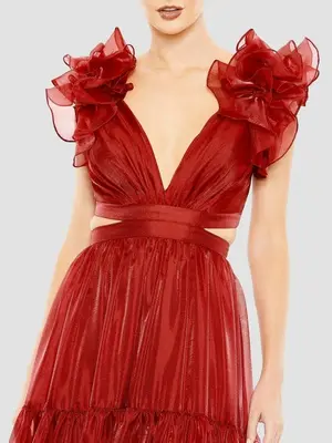 Mac Duggal Tiered Cap Sleeve Gown