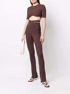 ANDREĀDAMO Ribbed-knit Flared Trousers
