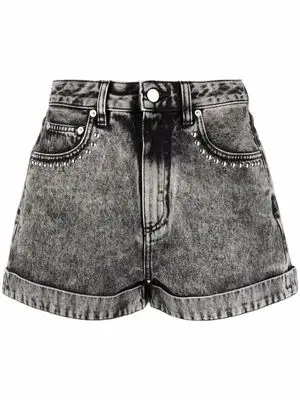 Alessandra Rich Acid-wash Studded Denim Shorts