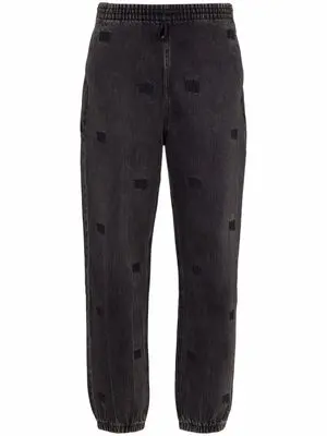 Alexander Wang Embroidered-monogram Denim Track Pants - Grey