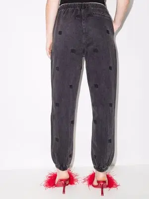 Alexander Wang Embroidered-monogram Denim Track Pants