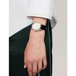 Chopard 278559-3003 Happy Sport Medium Automatic Stainless Steel, Diamond, And Alligator-embossed Leather Watch - Silver And Black