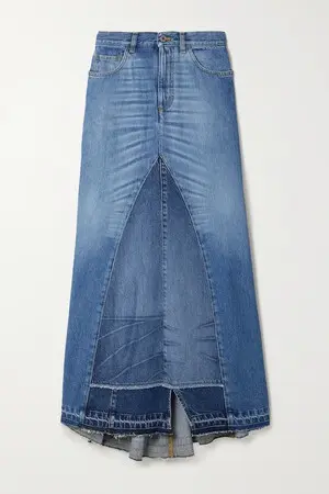 Philosophy Di Lorenzo Serafini Patchwork Frayed Denim Maxi Skirt