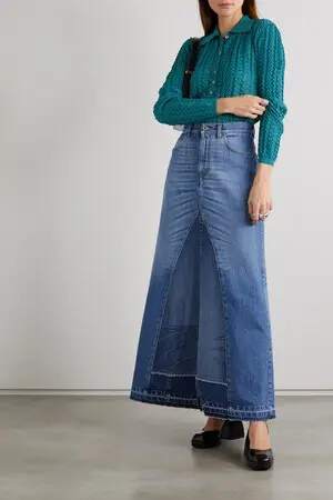Philosophy Di Lorenzo Serafini Patchwork Frayed Denim Maxi Skirt