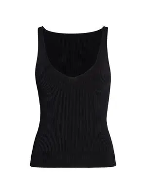 Another Tomorrow Women's Core Plunging V-Neck Tank Top - White  - Black
