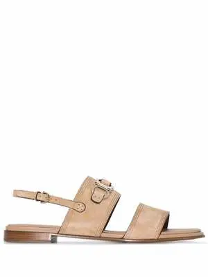FERRAGAMO Gancini-plaque Suede Sandals - Neutrals