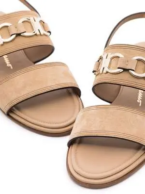 FERRAGAMO Gancini-plaque Suede Sandals - Neutrals