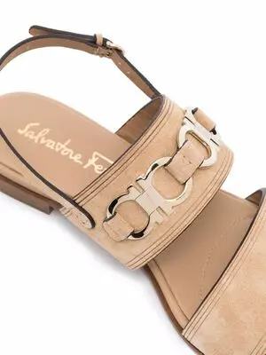FERRAGAMO Gancini-plaque Suede Sandals - Neutrals