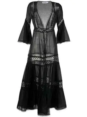 Charo Ruiz Ibiza Floral-lace Embroidered V-neck Dress - Black