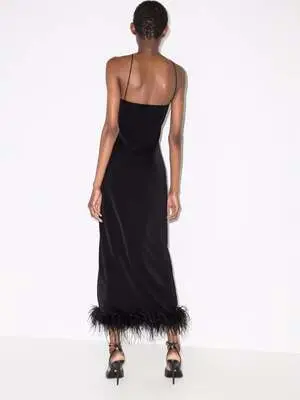 knee length dresses for ladies Luxe Affair Feather Trim Velvet Midi Dress main image 0