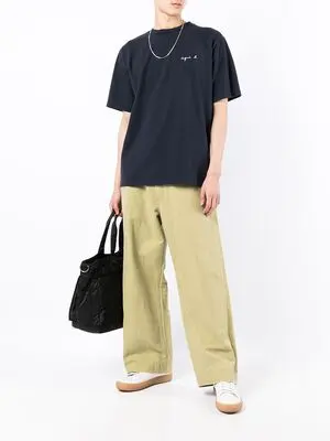 AGNES B. Logo-embroidered Cotton T-shirt - Blue
