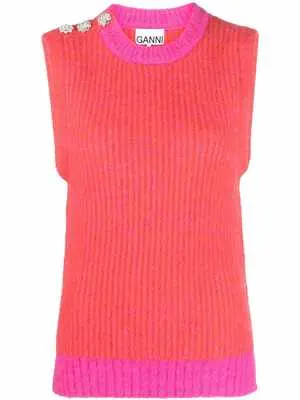 GANNI Embellished Wool-blend Vest