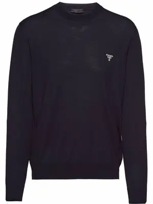 Prada Logo-embroidered Wool Jumper - Blue