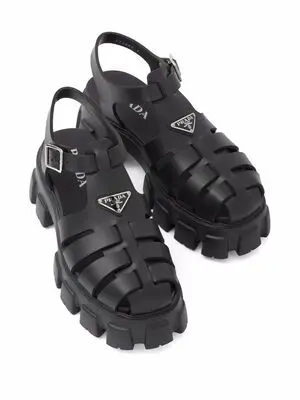 Prada Triangle-logo Fisherman Sandals - Black