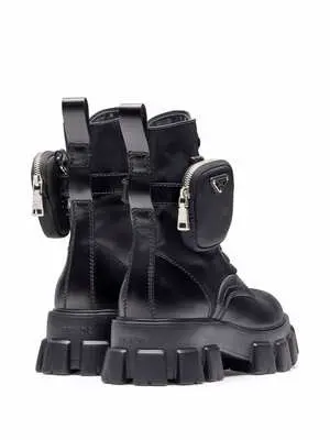 Prada Monolith Pouch Detail Lace Up Combat Boots - Black