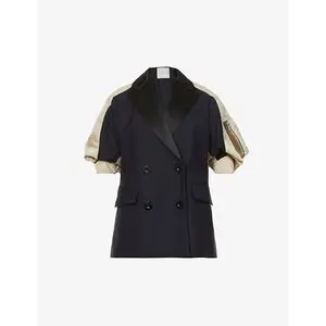Sacai Contrast-panel Double-breasted Woven Jacket