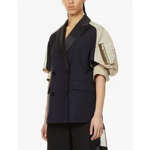 Sacai Contrast-panel Double-breasted Woven Jacket