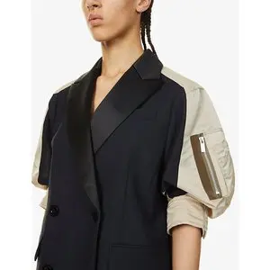Sacai Contrast-panel Double-breasted Woven Jacket