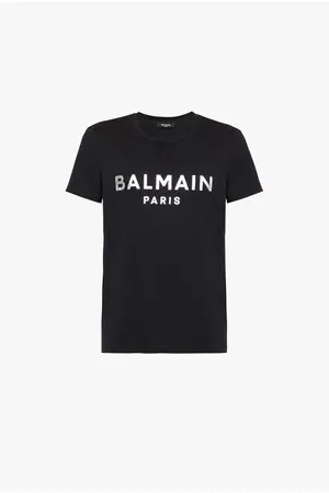 Balmain Men Eco-designed Cotton T-shirt With Silver Balmain Paris Logo Print