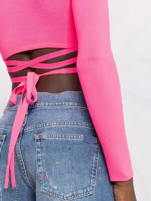 MSGM Lace-up Cropped Top - Pink