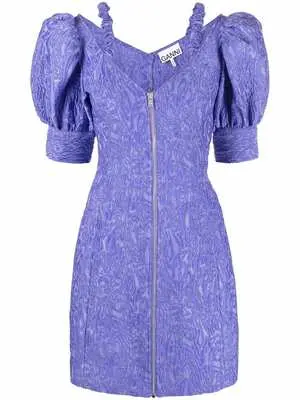 GANNI Open V-Neck Mini Dress 731 Blue Iris