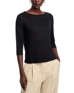 Majestic Filatures Boat Neck Three-quarter Sleeve Top - Noir