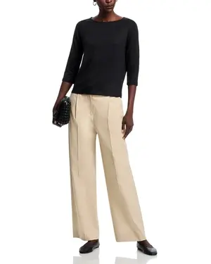 Majestic Filatures Boat Neck Three-quarter Sleeve Top - Noir