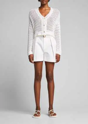 Vince V-Neck Crochet Cardigan - Optic White