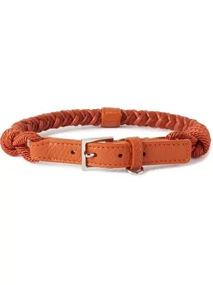 Loro Piana Scooby Small Woven Cord And Leather Dog Collar - Orange