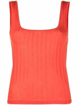 Vince Ribbed Square-neck Tank Top - Orange