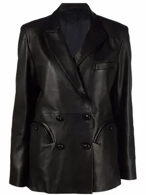 BLAZÉ MILANO Double-breasted Leather Blazer - Black