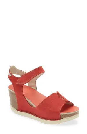 ON FOOT Leather Wedge Sandal - Red Leather