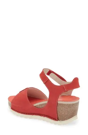 ON FOOT Leather Wedge Sandal - Red Leather