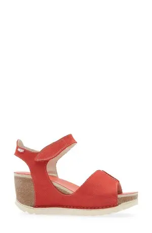 ON FOOT Leather Wedge Sandal - Red Leather
