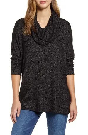 Loveappella Cowl Neck Long Sleeve Top Black