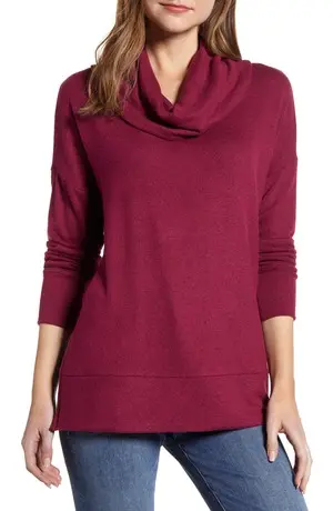 Loveappella Cowl Neck Long Sleeve Top Burgundy