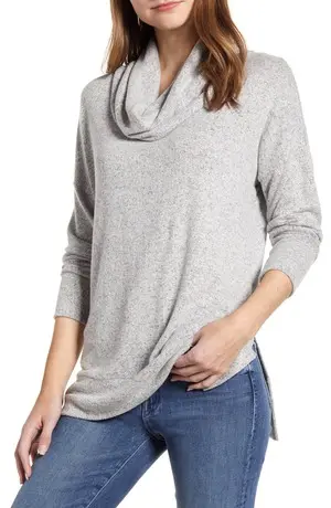 Loveappella Cowl Neck Long Sleeve Top H Gray